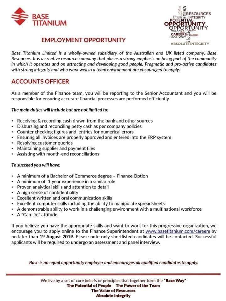 Base Titanium - Accounts Officer. - Career Associated