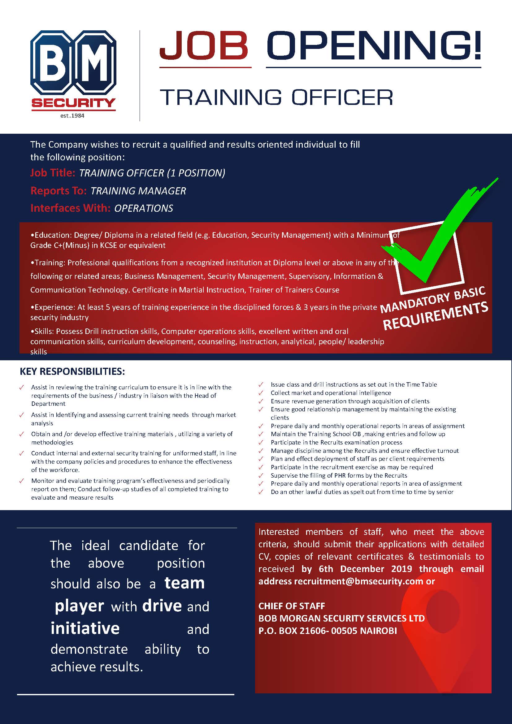 BM Security - Training Officer. - Career Associated